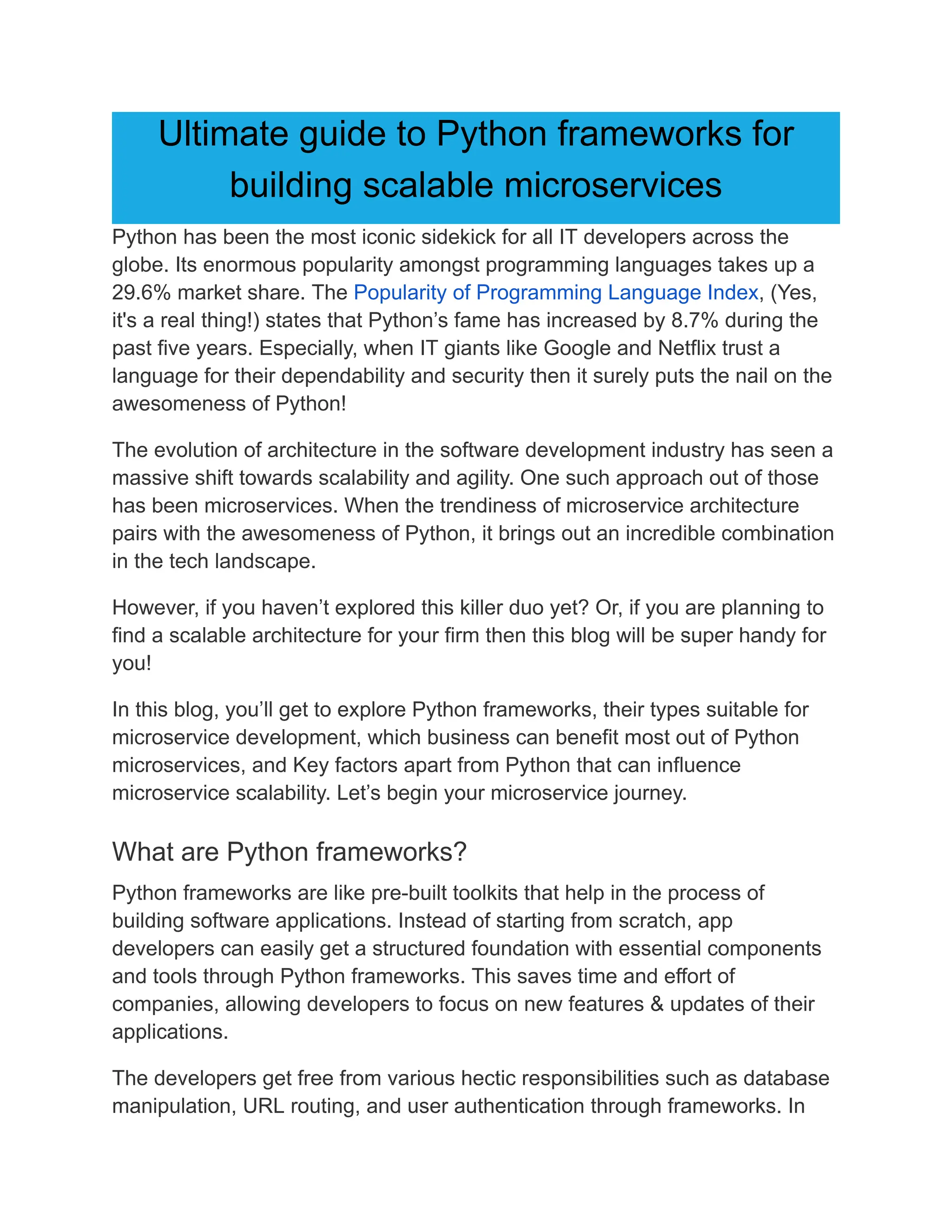 Ultimate Guide To Python Frameworks For Building Scalable Microservicespdf