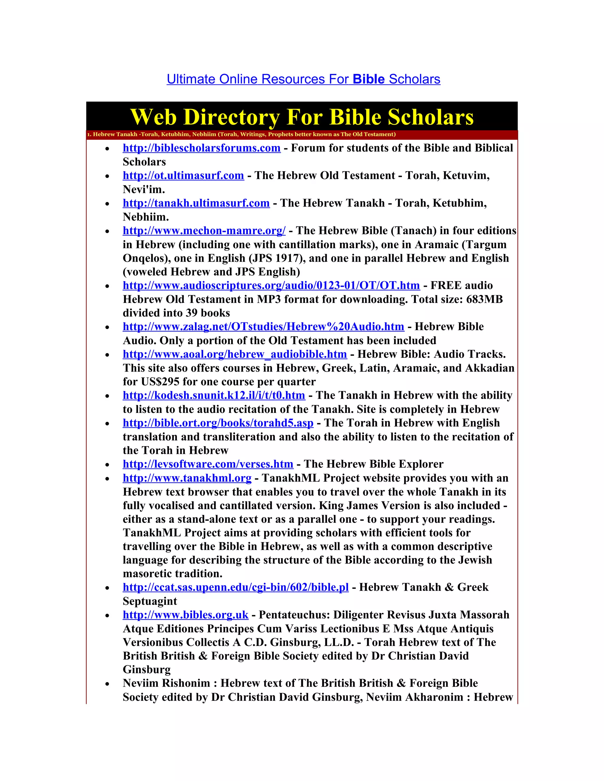 Ultimate online resources for bible scholars | DOC