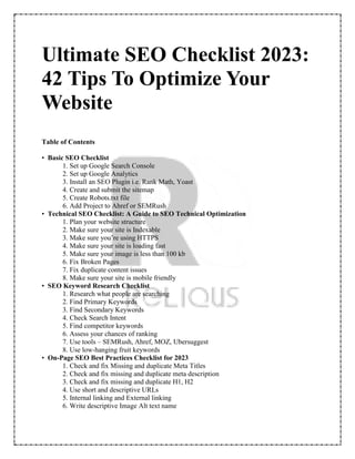 Ultimate SEO Checklist 2023: 42 Tips To Optimize Your Website | PDF ...