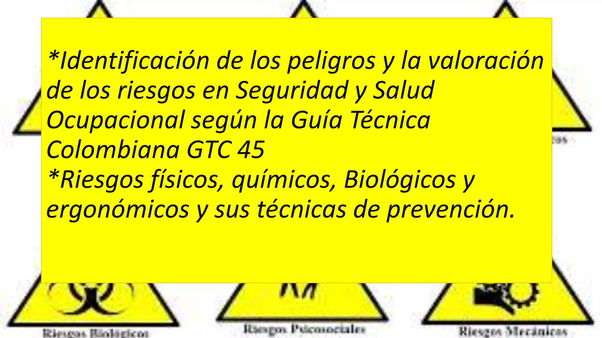 RIESGOS Y PELIGROS Y SU VALORACION Y SALUD OCUPACIONAL SEGUN LA GUIA ...