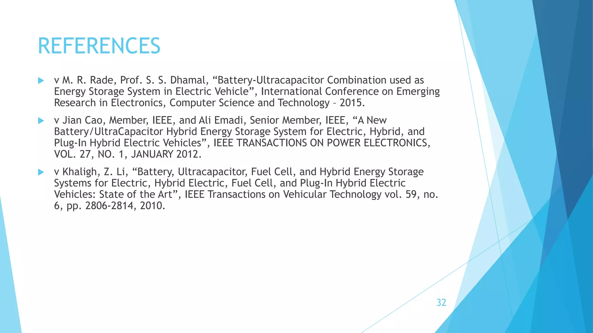 Ultracapacitor based energy storage system for hybrid and electric vehicles | PPTX
