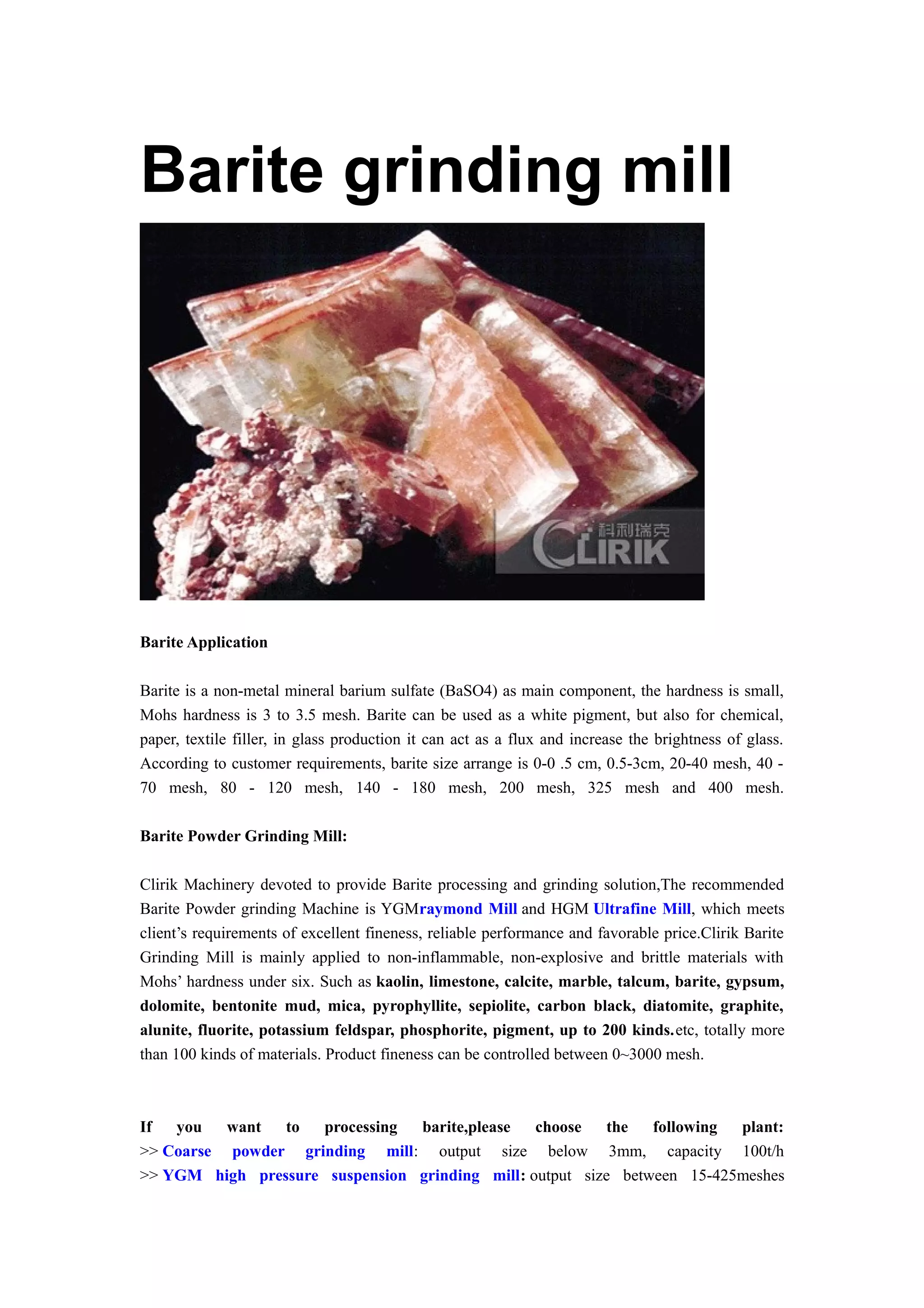 Barite grinding mill | DOC