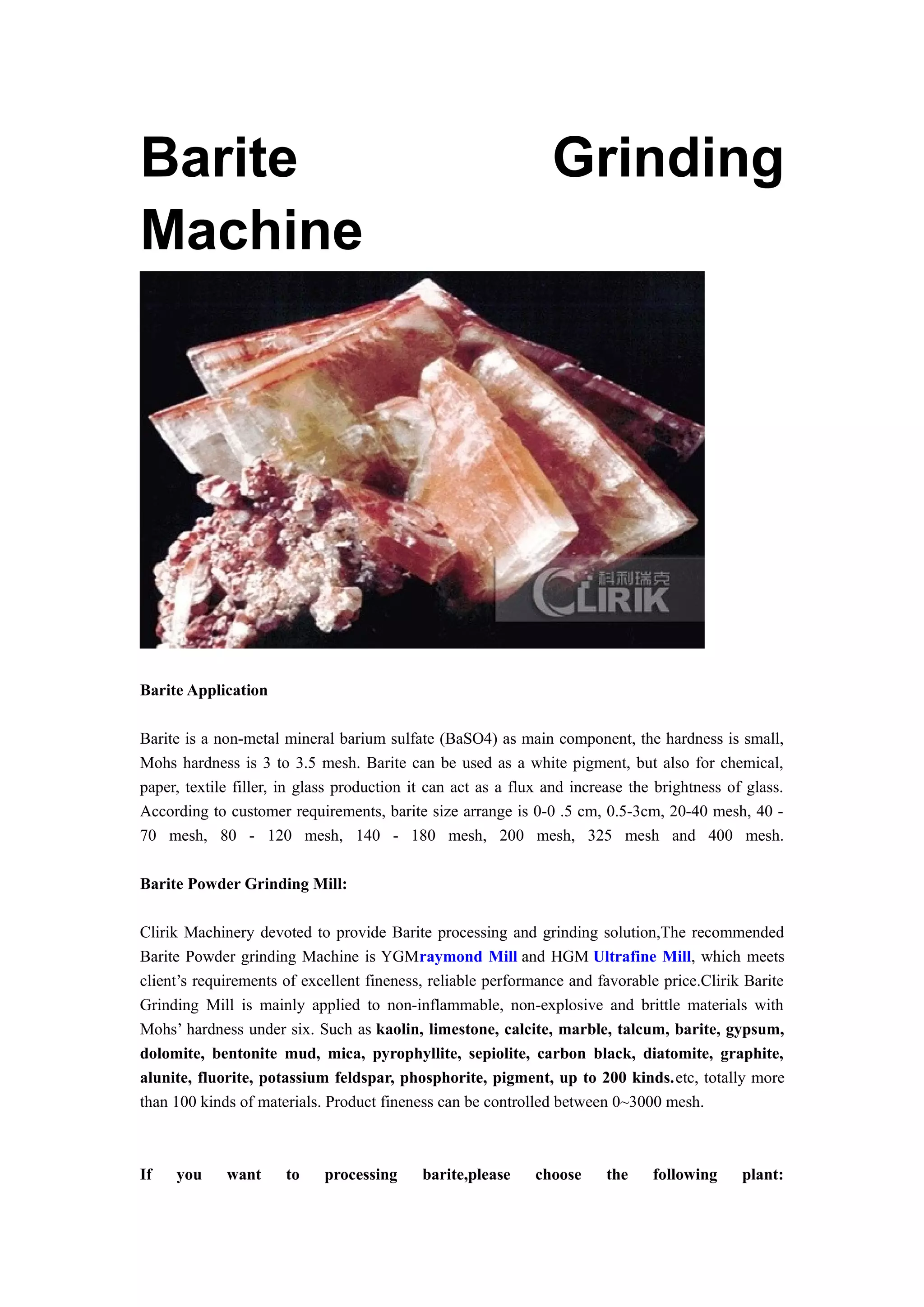 Barite grinding machine | PDF