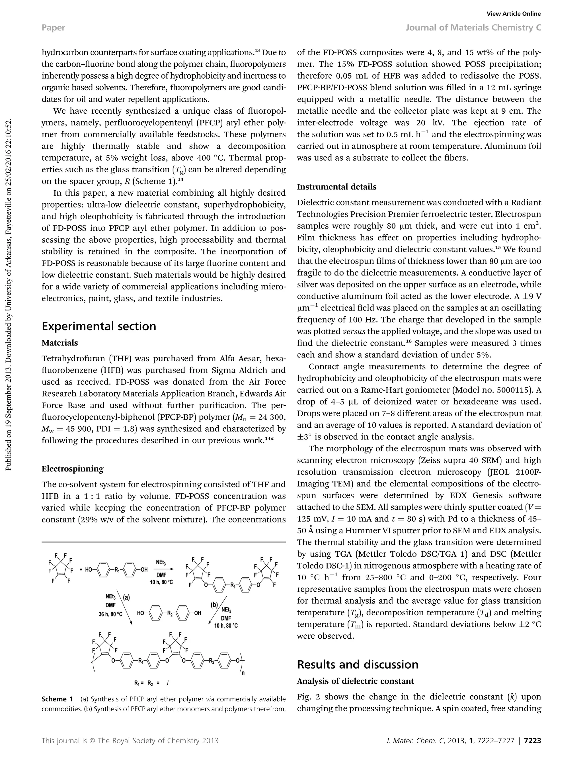 Ultra low dielectric, self-cleansing and highly oleophobic POSS-PFCP ...