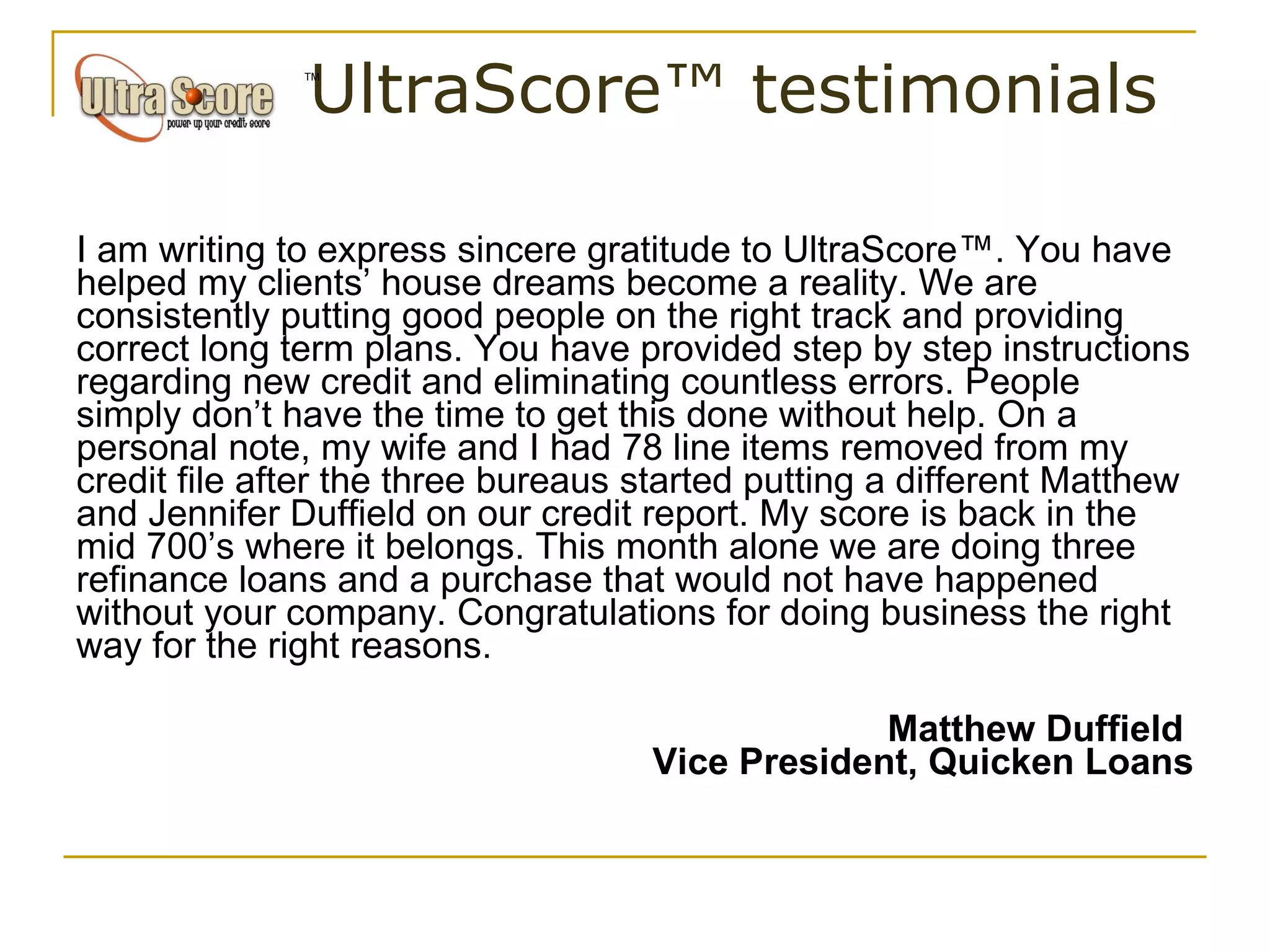Ultra Score Presentation | ODP | Home Financing | Personal Debt