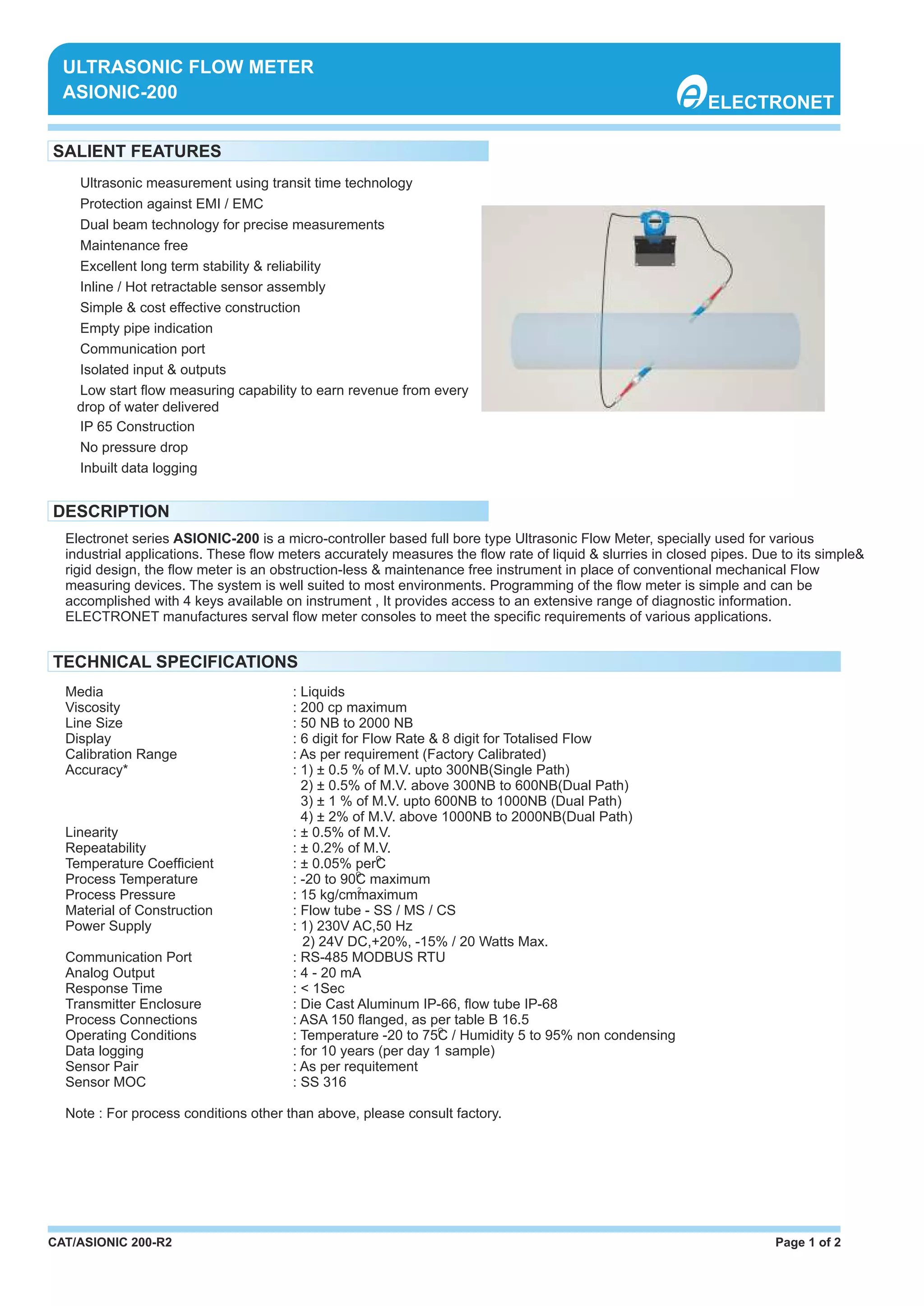 Ultrasonic Flow Meter ASIONIC 200 | PDF