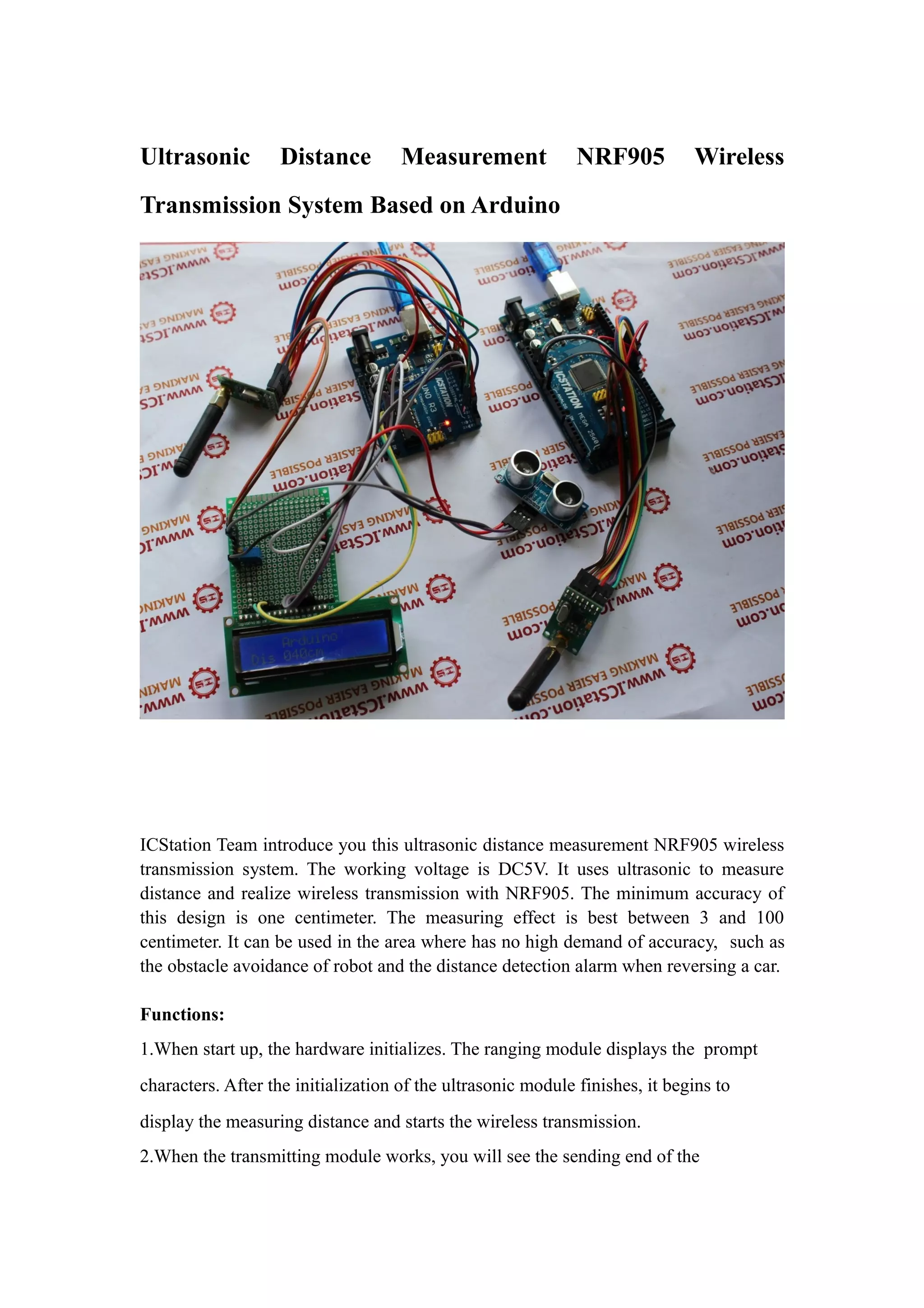 Ultrasonic Distance Measurement NRF905 Wireless Transmission System Based on Arduino | PDF