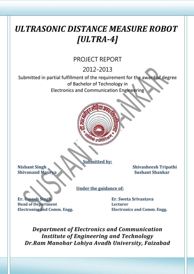 B.Tech.Final Year ECE Project Report on Ultrasonic distance measure robot | PDF | Robotics ...