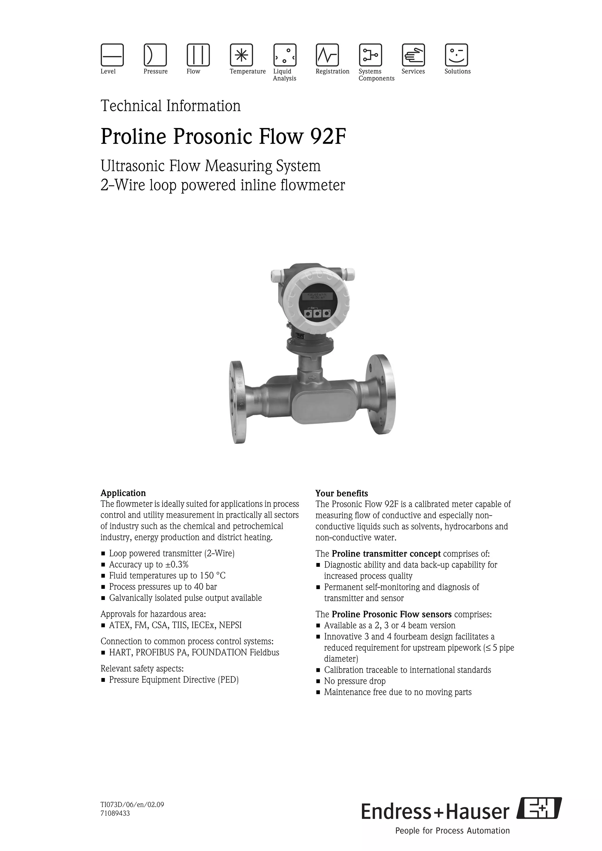 Ultrasonic flowmeter-Proline Prosonic Flow 92F | PDF