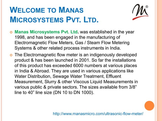 Ultrasonic Flow Meter | Manas Microsystems Pvt. Ltd. | PPT