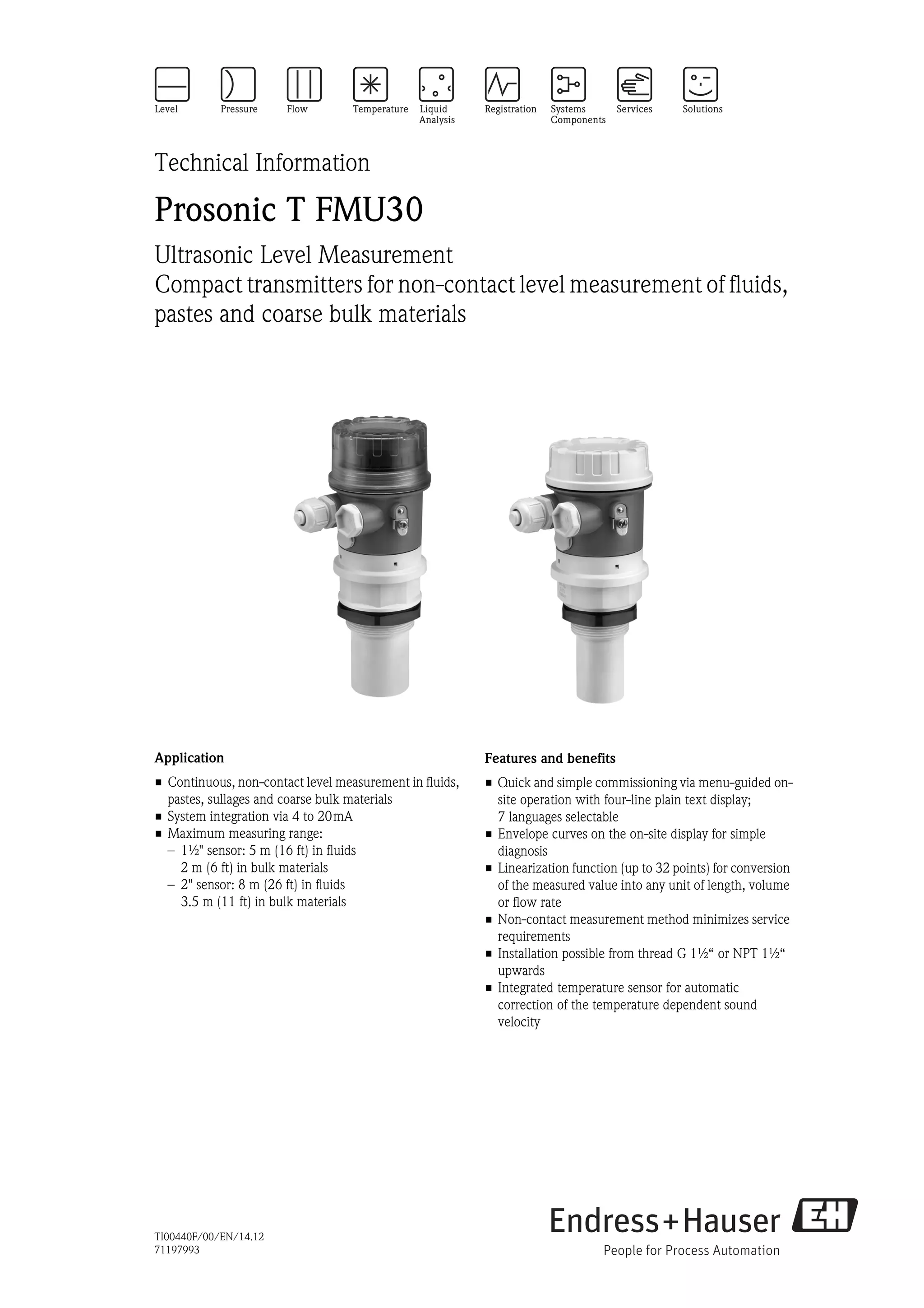 Ultrasonic Level Measurement-Prosonic T FMU30 | PDF