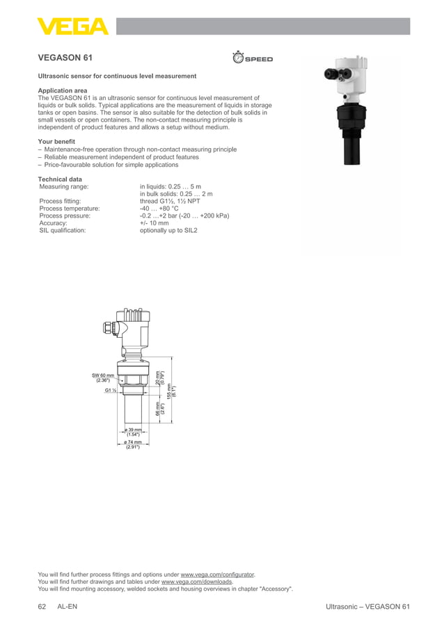 VEGA Ultrasonic Level Measurement - VEGASON Ultrasonic Level ...