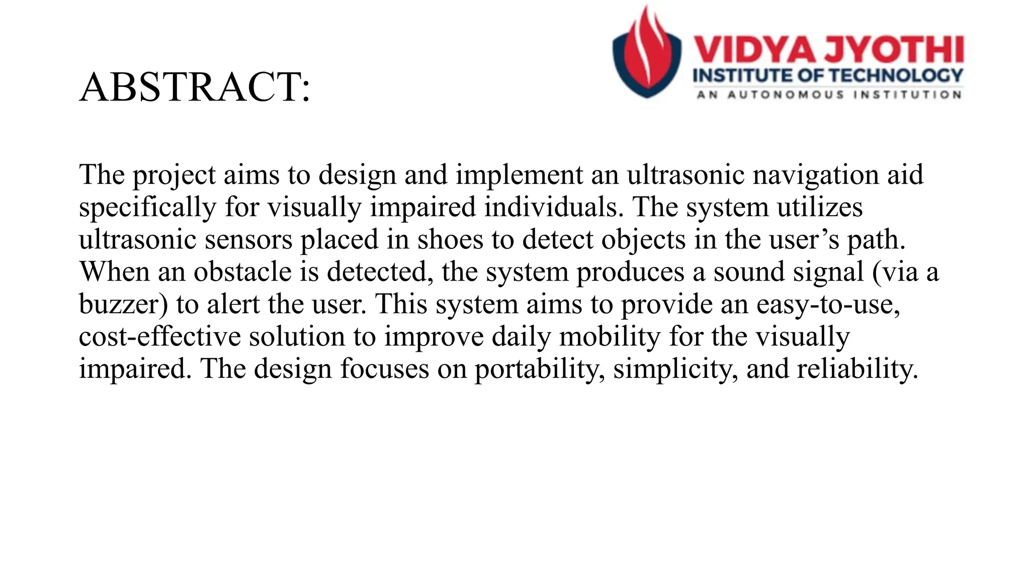 ULTRASONIC NAVIGATION AID FOR VISUALLY IMPAIRED.pptx