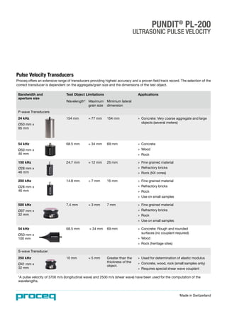 Ultrasonic pulse echo - pundit PL-200 PE | PDF