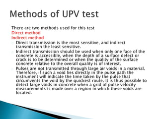 Ultrasonic pulse velocity test for concrete | PPTX