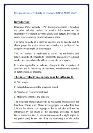 Ultra sonic pulse velocity test for concrete as nondestructive test ...