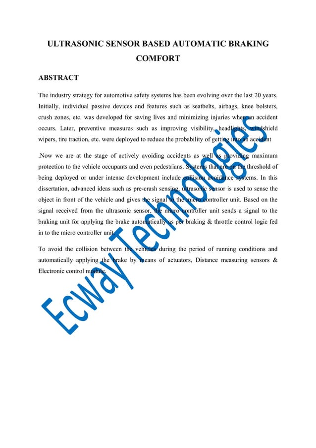Ultrasonic sensor based automatic braking comfort | PDF
