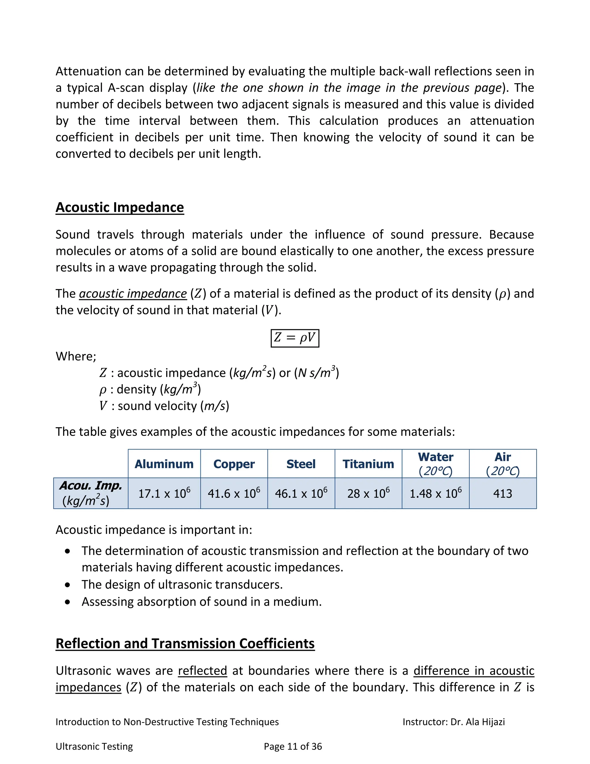 Ultrasonic Testing Notes lecture content | PDF