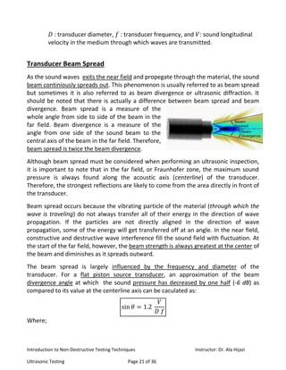 Ultrasonic Testing Notes lecture content | PDF
