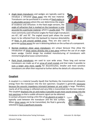 Ultrasonic Testing Notes lecture content | PDF
