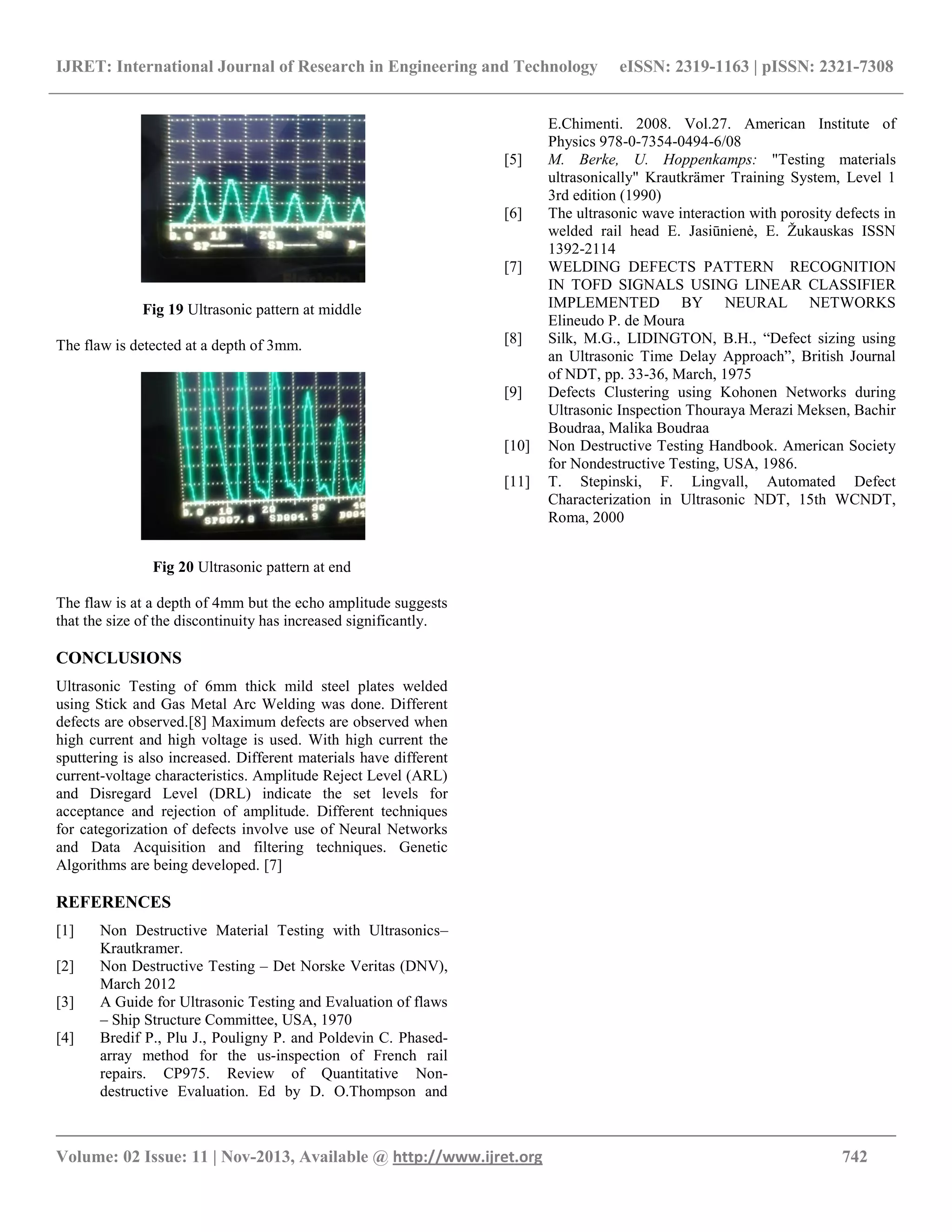 Ultra sonic testing of weldjoints prepared at different voltage and ...