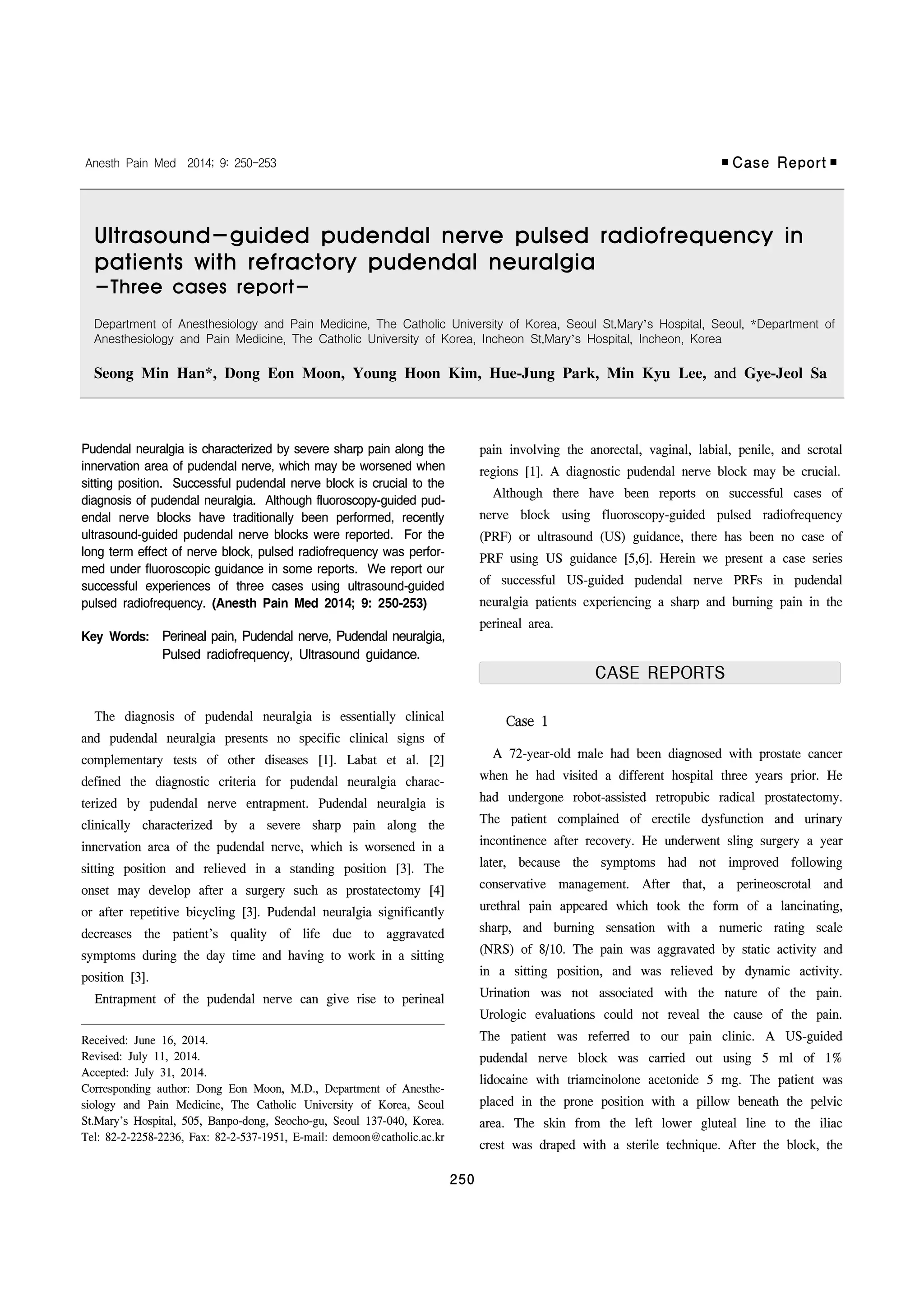 Ultrasound guided pudendal nerve pulsed radiofrequency in patients with refractory pudendal ...