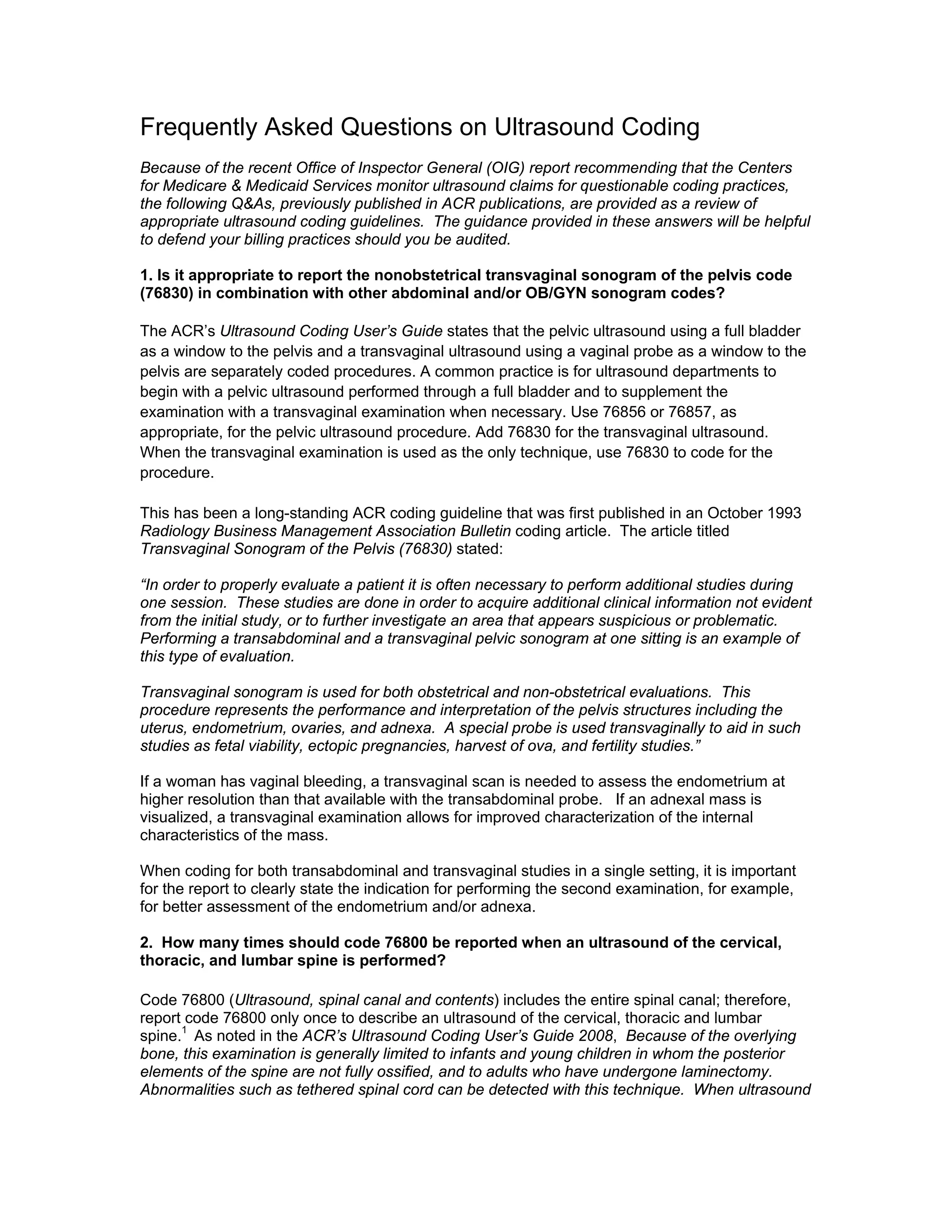 Ultrasound Coding Questions By Acr Aug2009 | PDF