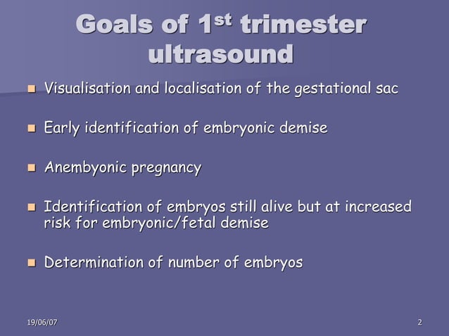 ULTRASOUND IN FIRST TRIMESTER.ppt | Pregnancy | Reproductive Health