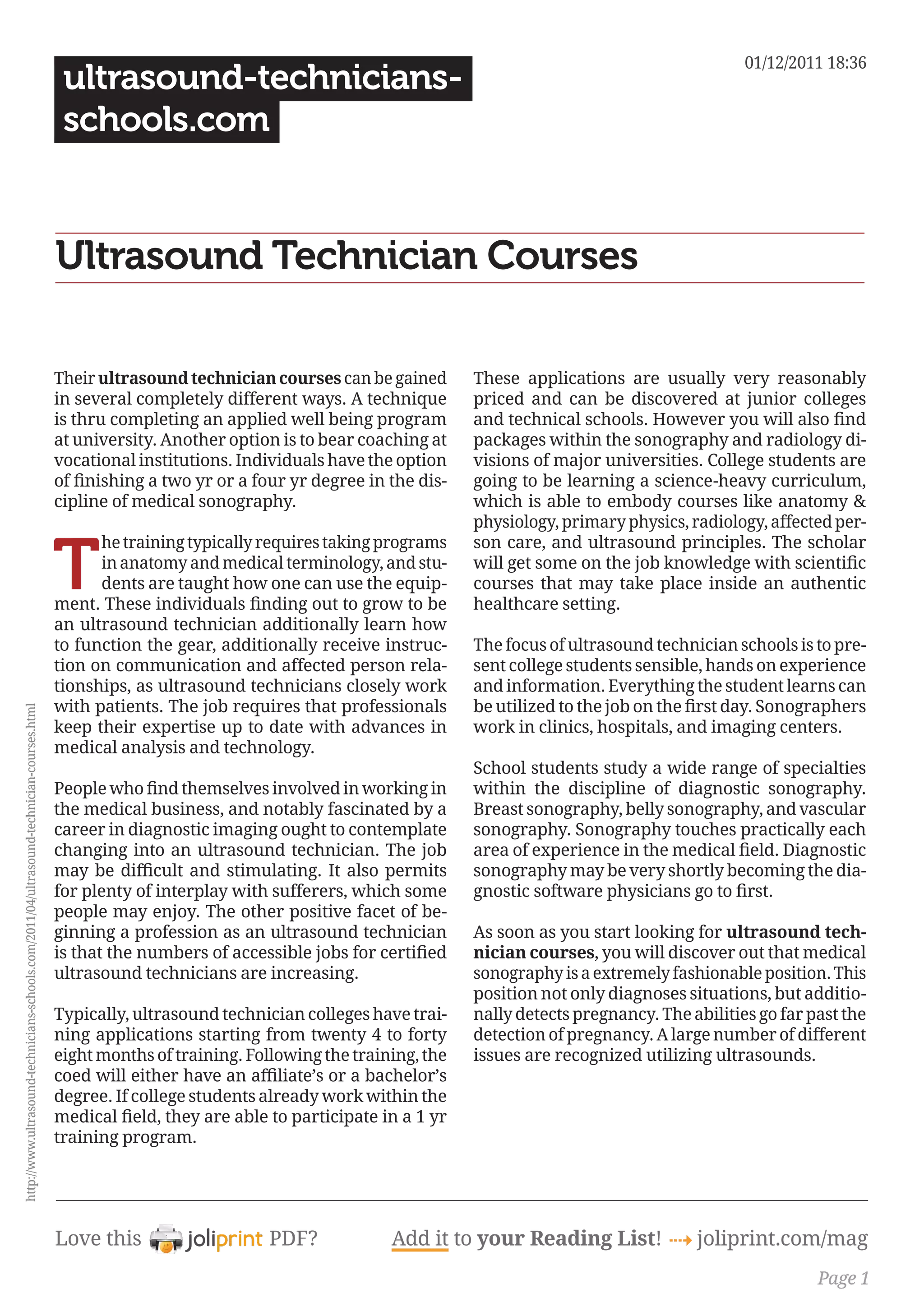 Ultrasound technician courses | PDF