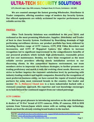 Ultra- Tech Security Solutions, Coimbatore, | PDF | Home Security | Home & Garden