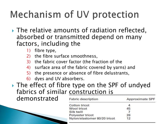 Ultraviolet protection finishes | PPT