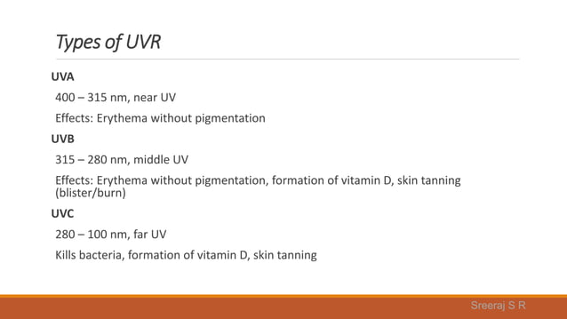 Ultraviolet radiation in Physiotherapy | PPT | Skin and Dermatology ...