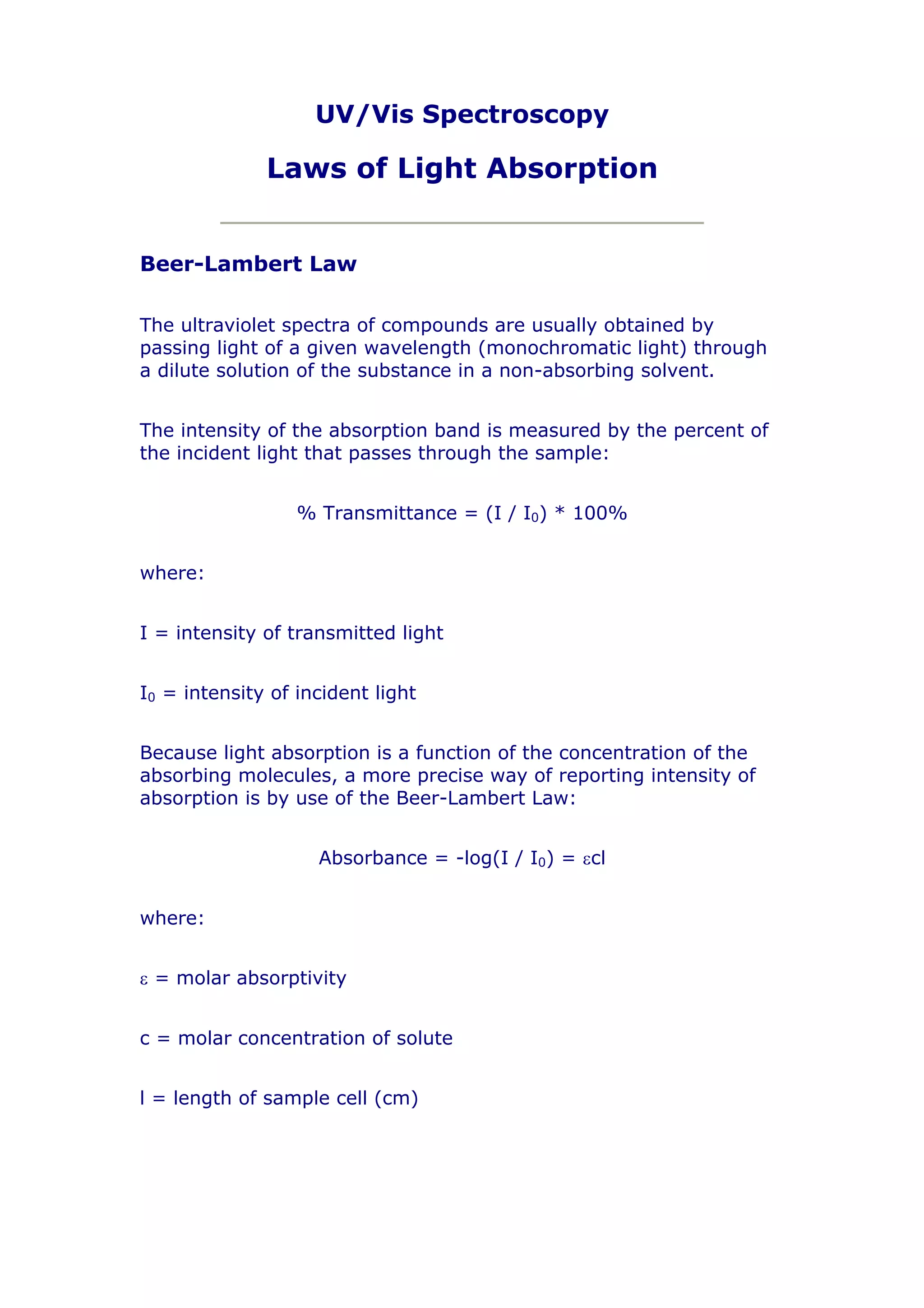 Ultraviolet visible spectroscopy | PDF