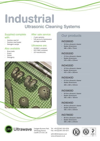 Ultrawave industrial ultrasonic cleaners brochure | PDF