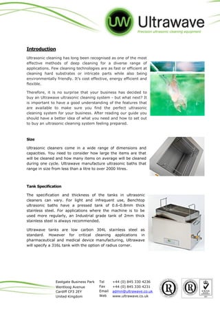 Ultrawave precision ultrasonic cleaning equipment buyers guide | PDF