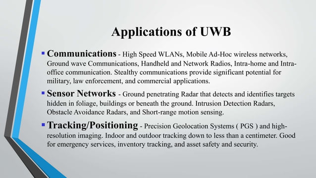 Ultra wide band | PPTX | Computer Networking | Computing
