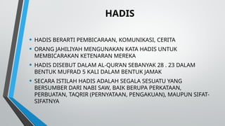 ilmu hadist, hadist, sunnah, khobar, atsar | PPTX