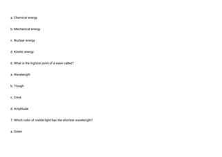 Questions on wave for grade 6 science student | PDF