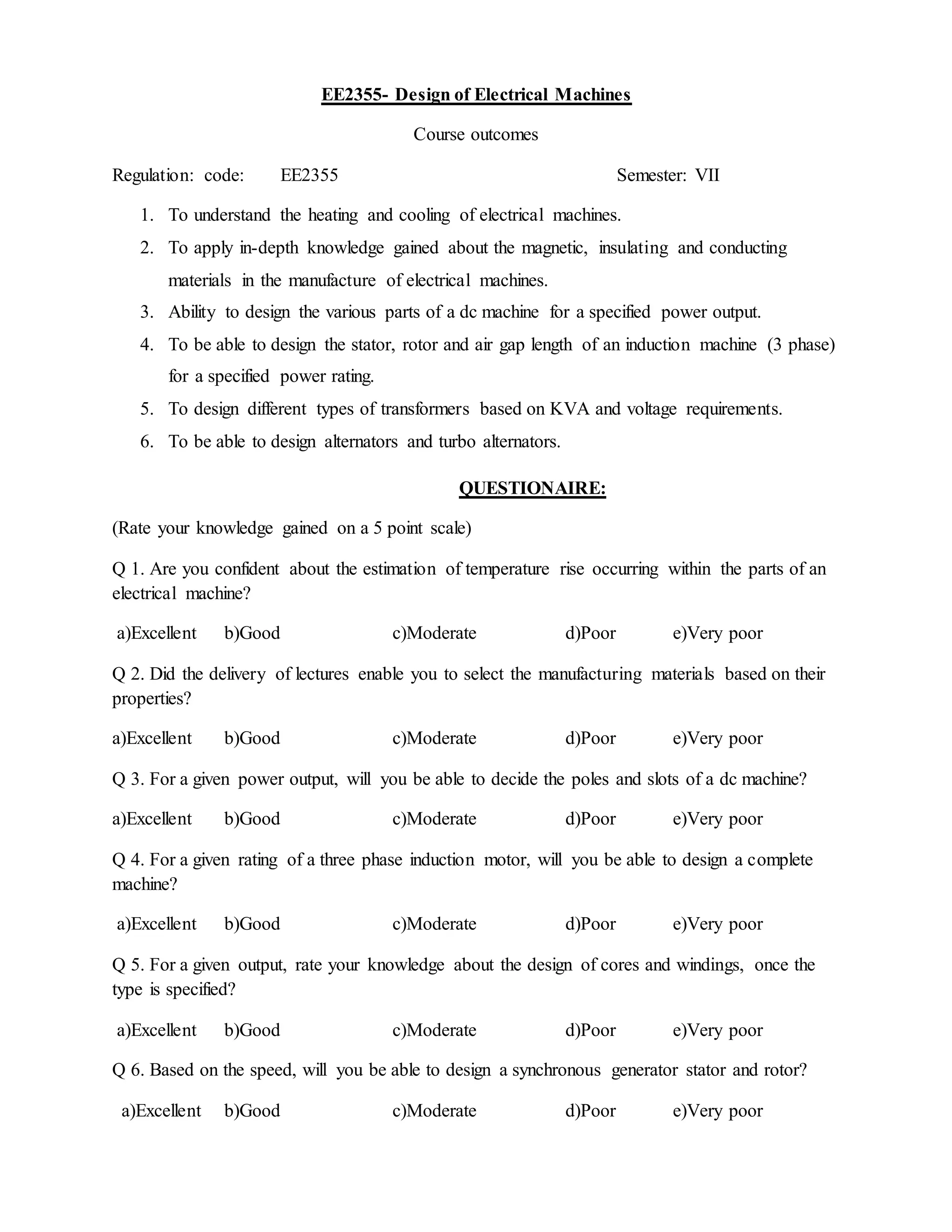 Uma ee2355 design of electrical machines | DOCX