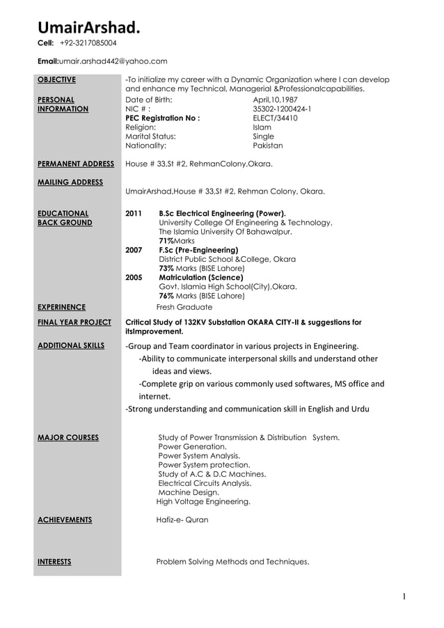 Umair,s cv | PDF