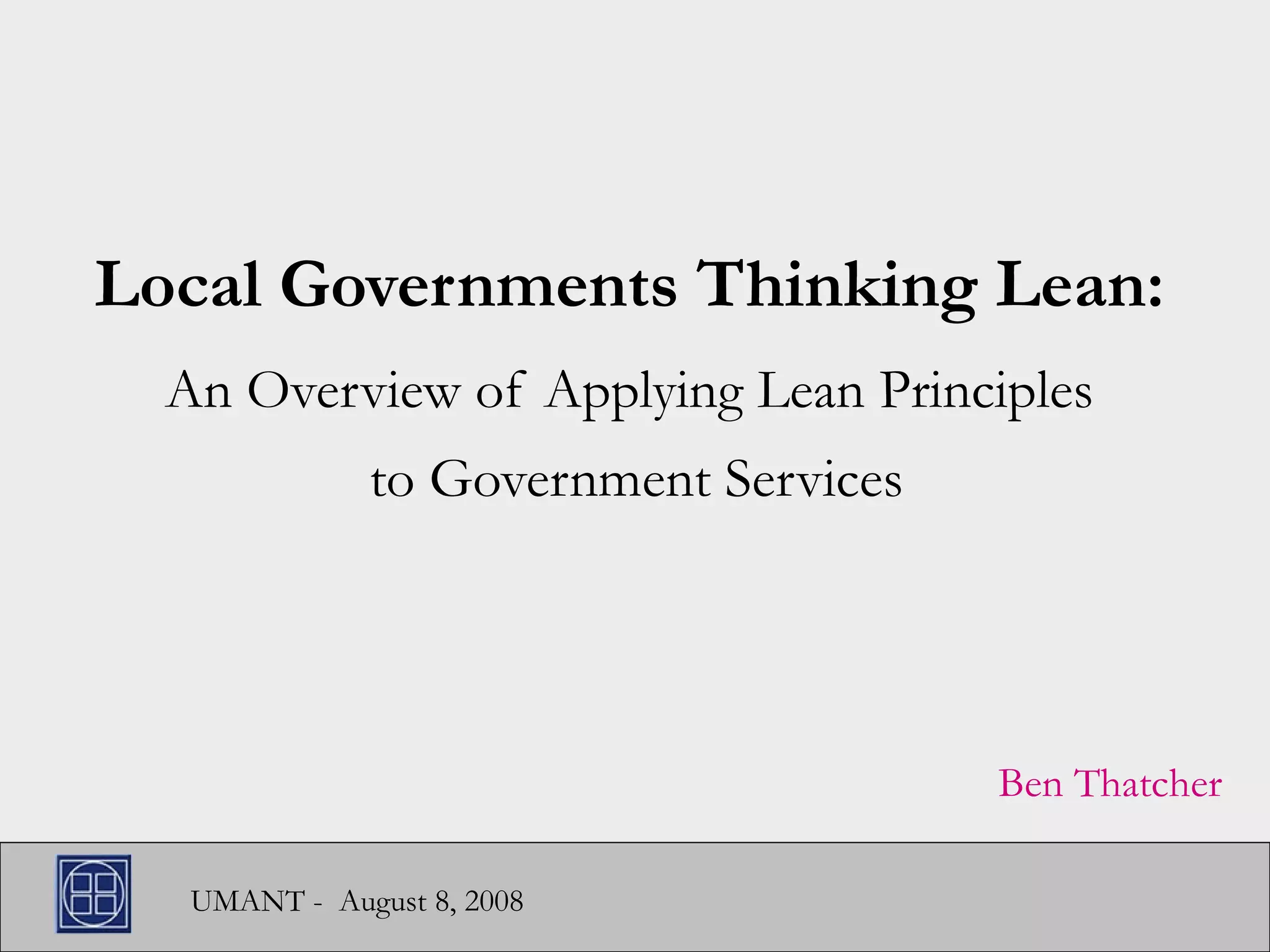 Lean Thinking in Government Services | PPT