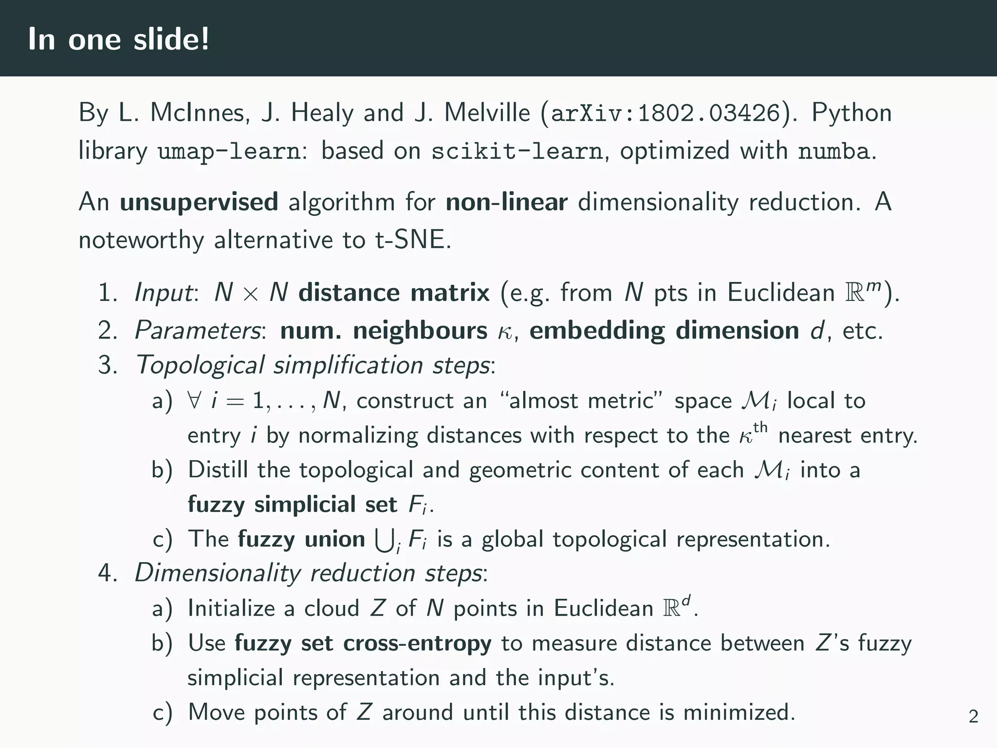 UMAP - Mathematics and implementational details | PDF