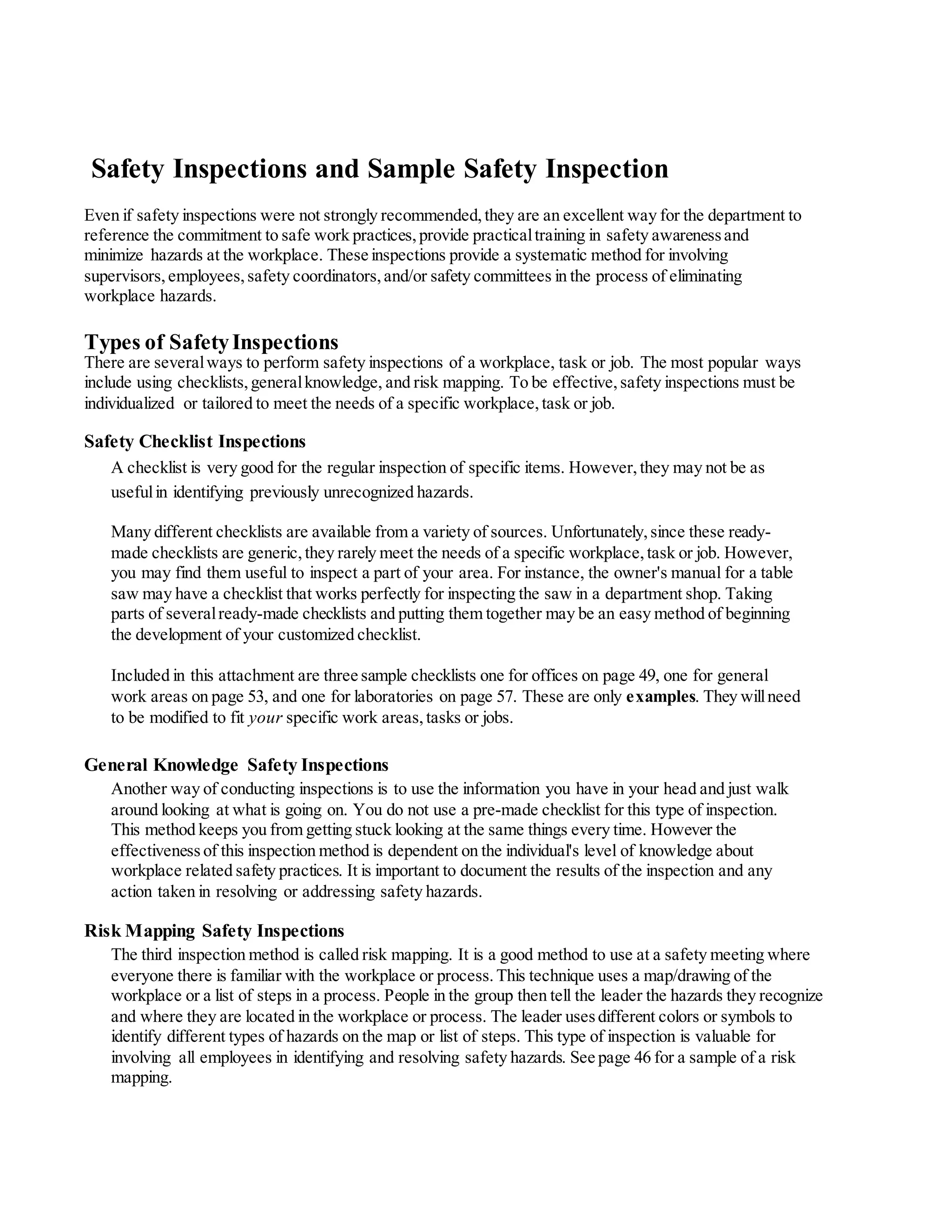Safety Inspections and Sample Safety Inspection.Health and safety ...
