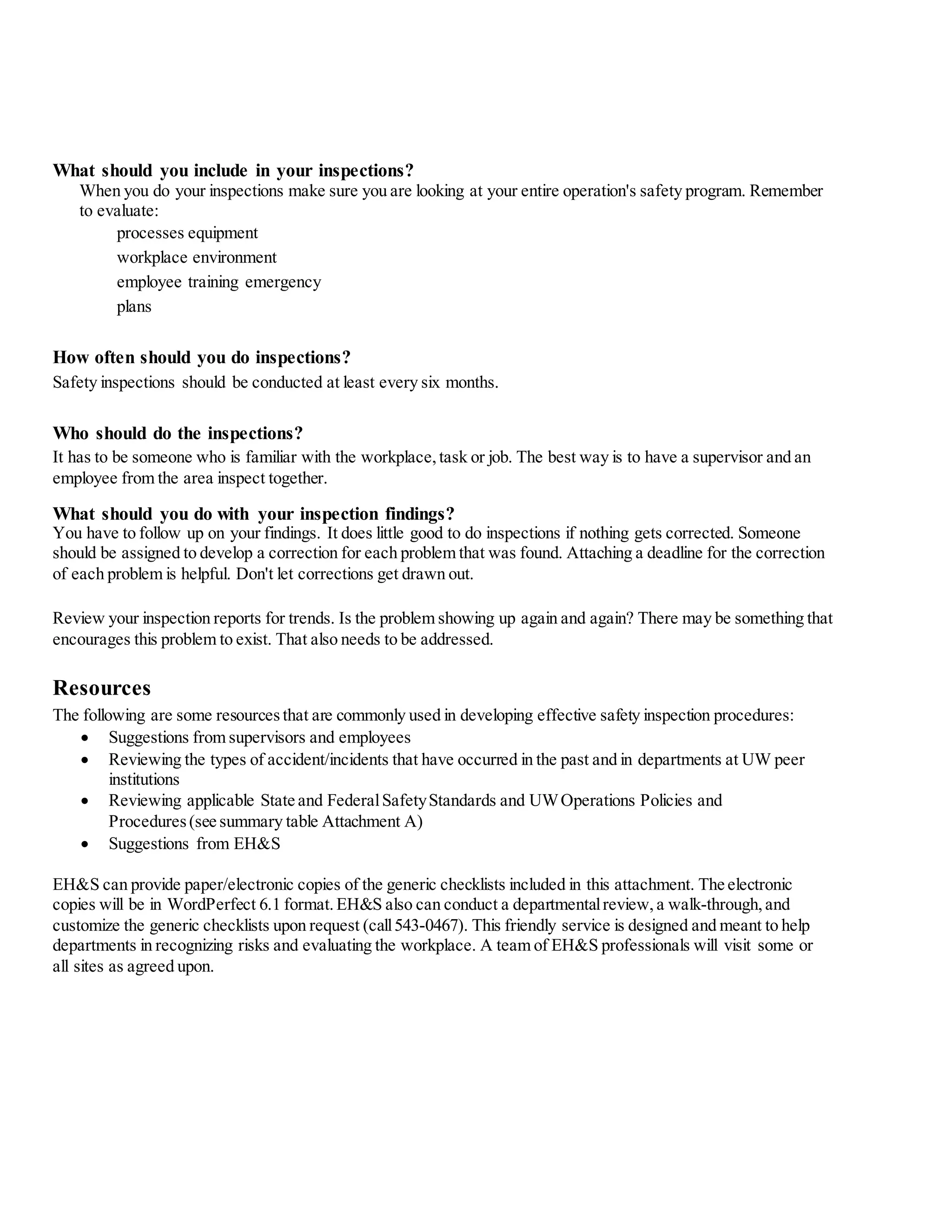 Safety Inspections and Sample Safety Inspection.Health and safety ...