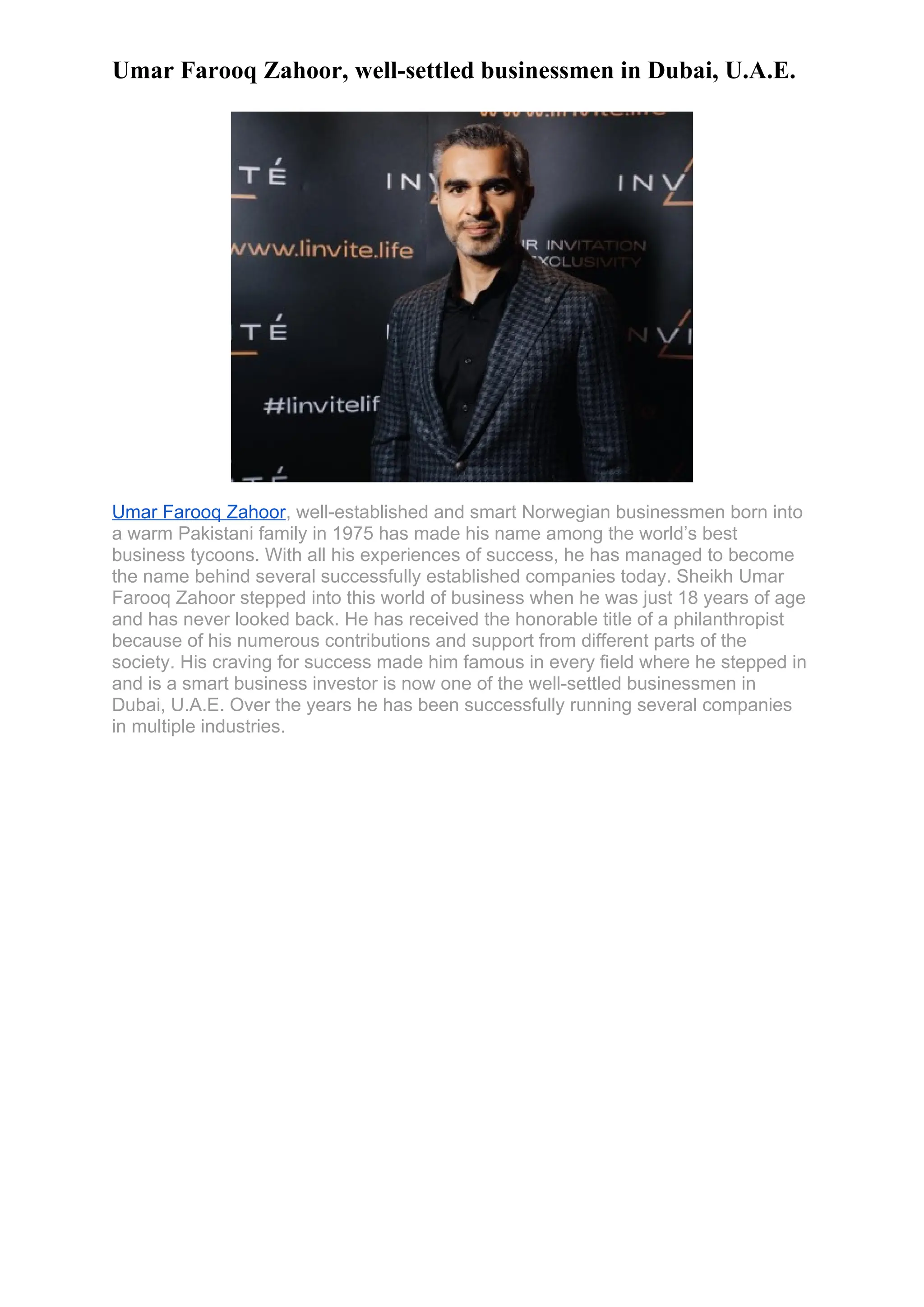 Umar Farooq Zahoor -Entrepreneur & Philanthropist | DOCX