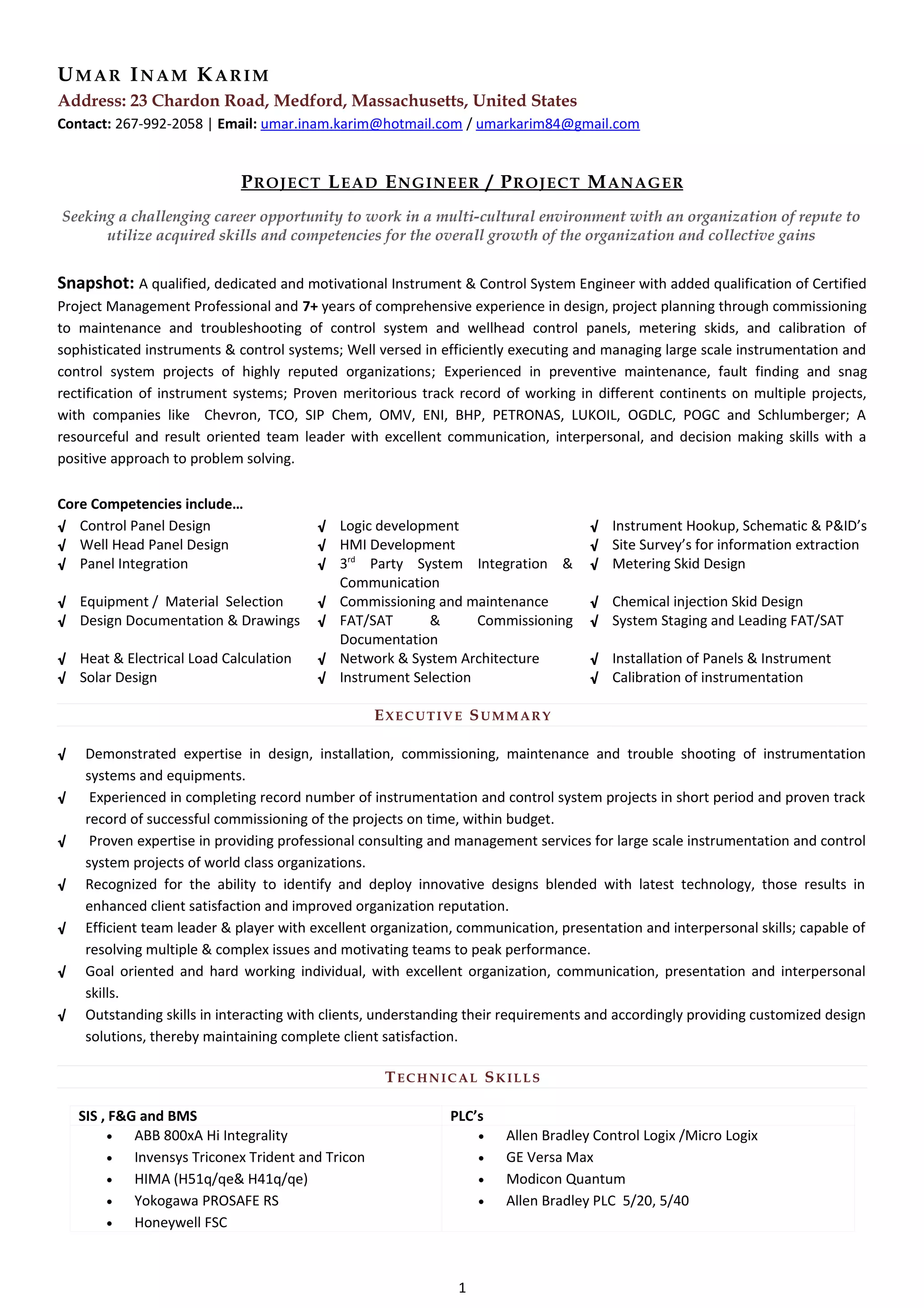 Umar inam karim CV | DOC