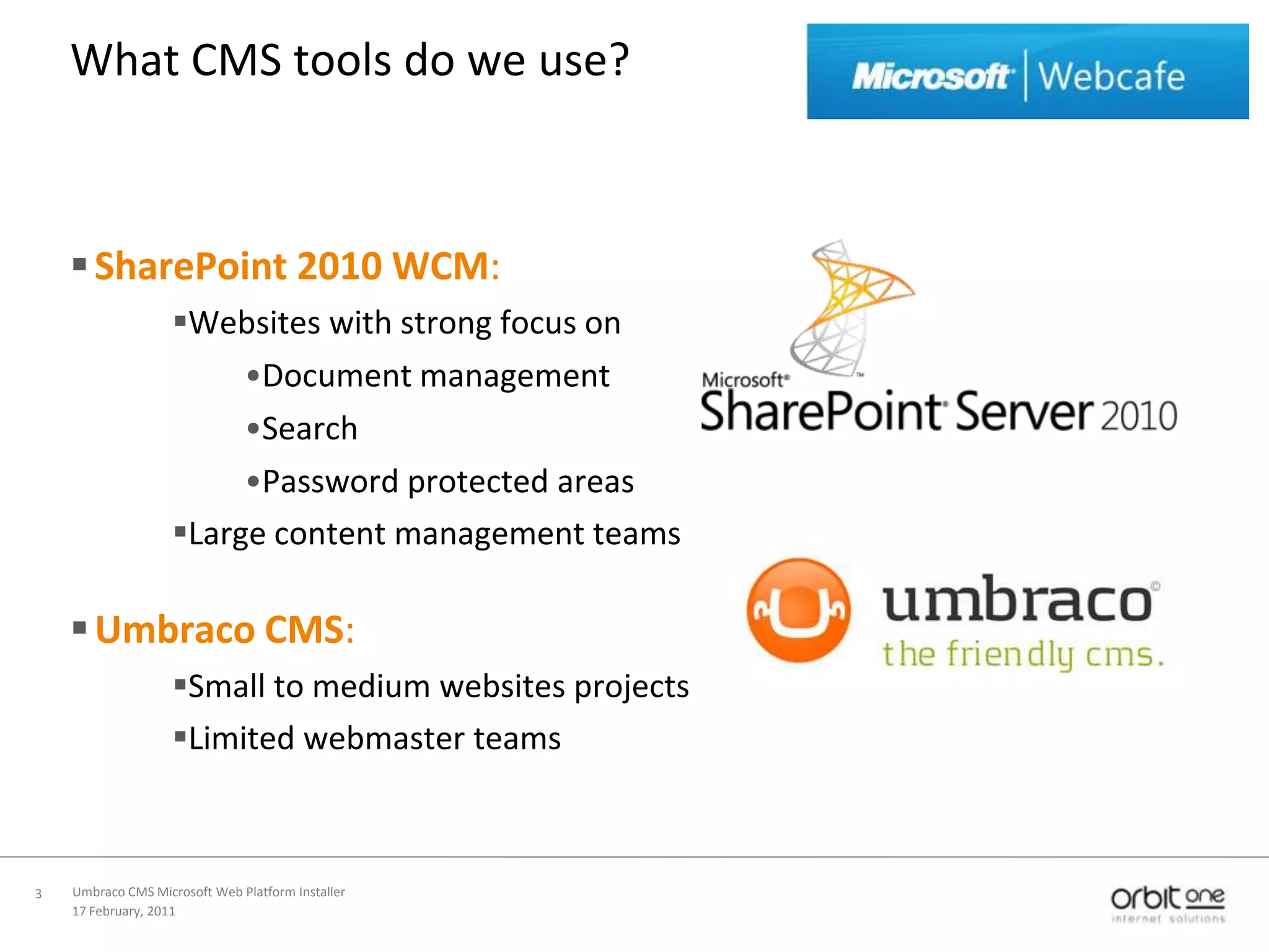 Umbraco cms - Microsoft web platform installer | PPT