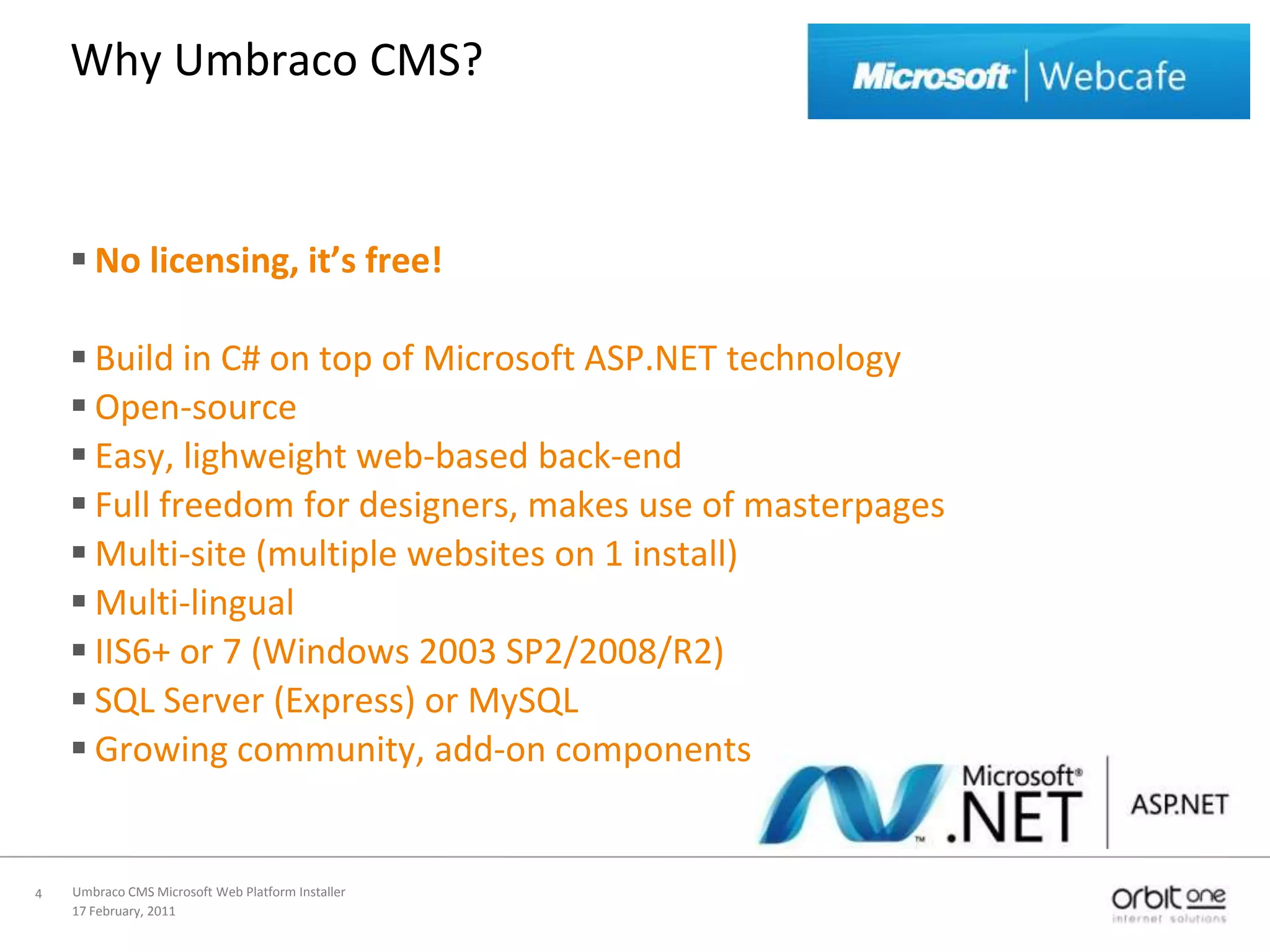 Umbraco cms - Microsoft web platform installer | PPT
