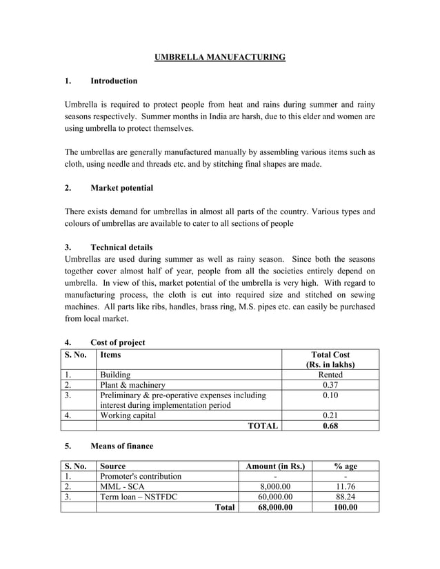 Umbrella manufacturing cost | PDF