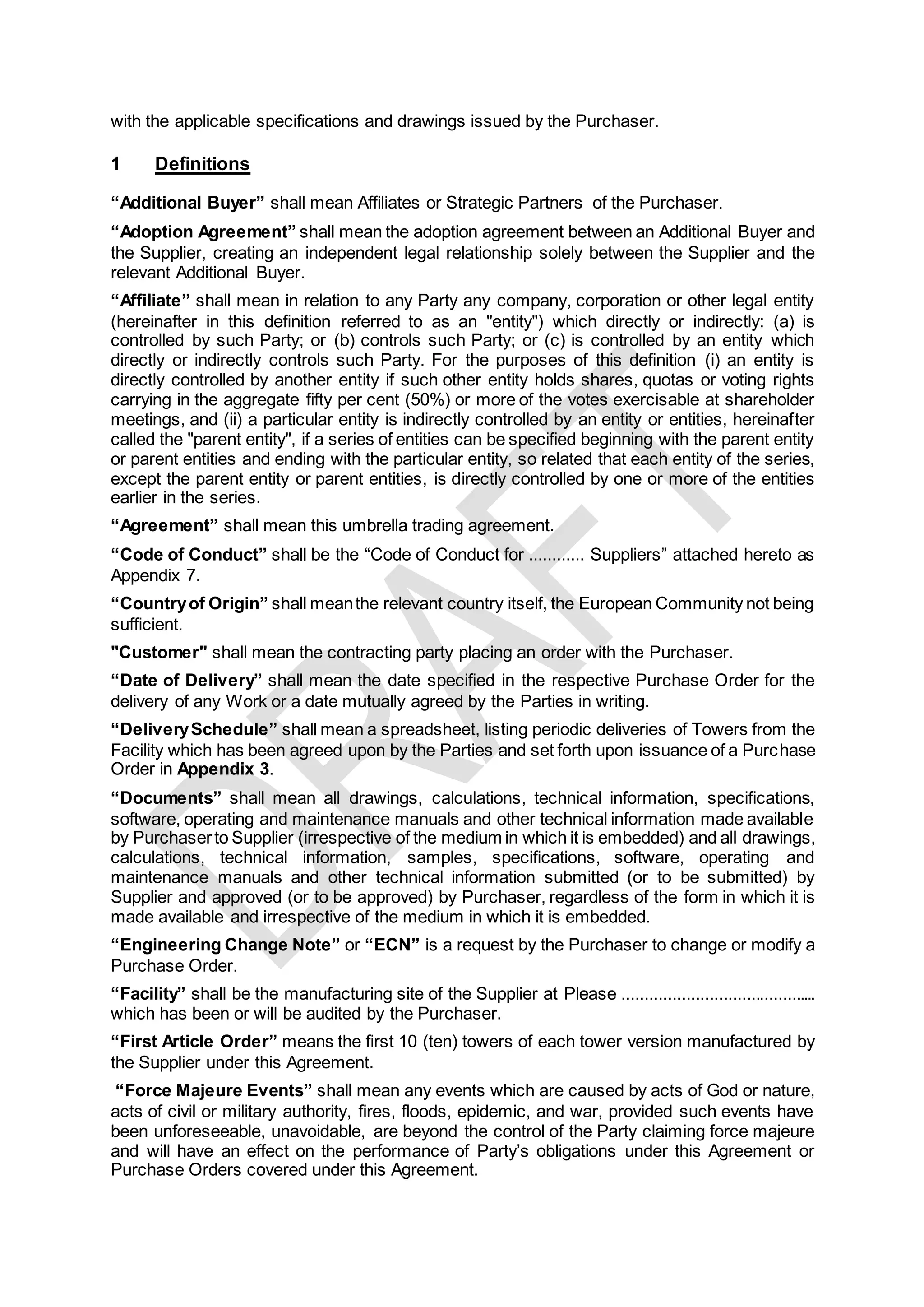 Umbrella Trading Agreement for the Supply of Wind Turbin Tubular Steel ...